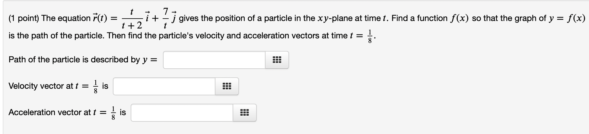 Solved (1 point) The equation r(t) = 6 cos(3t) i + 4 sin(3t) | Chegg.com