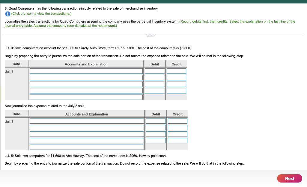 Solved 8. Quad Computers has the following transactions in | Chegg.com