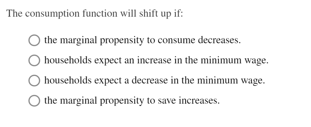 Solved The consumption function will shift up if: O the | Chegg.com