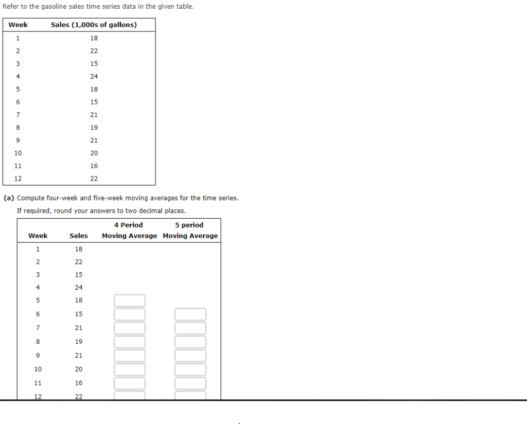 Solved Refer to the gasoline sales time series data in the | Chegg.com