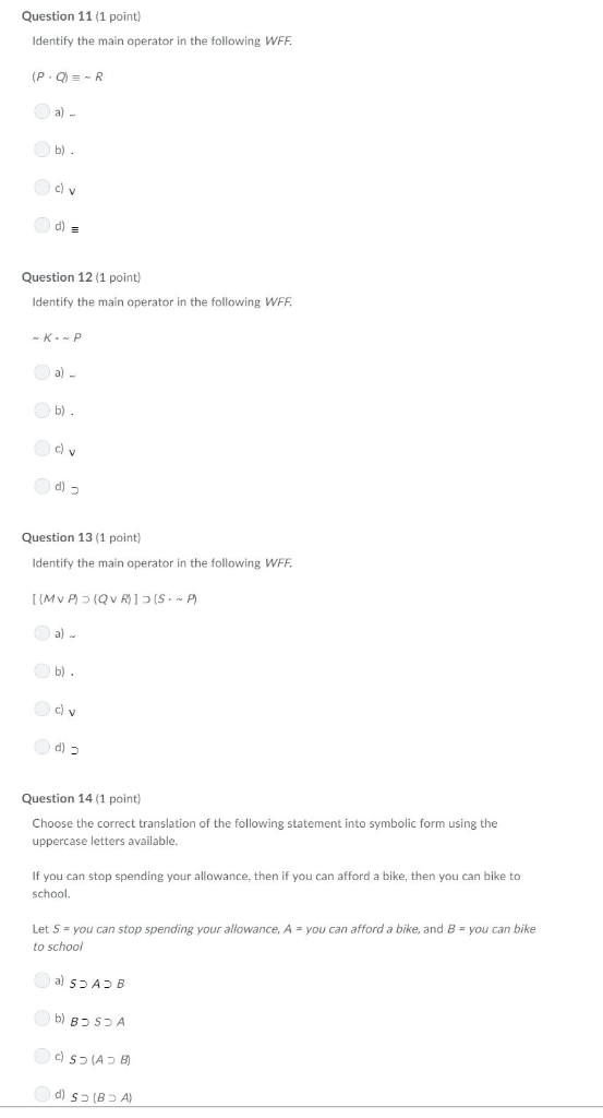 Solved Question 11 (1 point) Identify the main operator in | Chegg.com