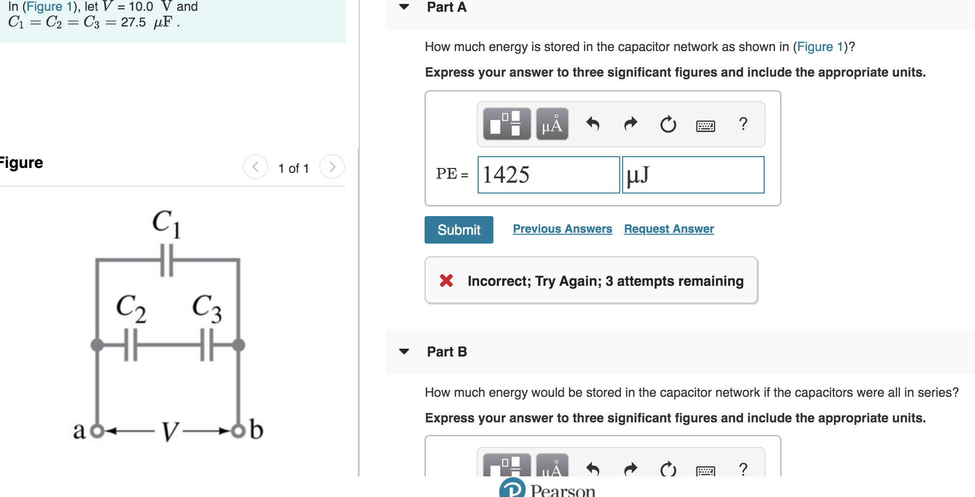 Solved Part A In (Figure 1), let V = 10.0 V and C1 = C2 = C3 | Chegg.com