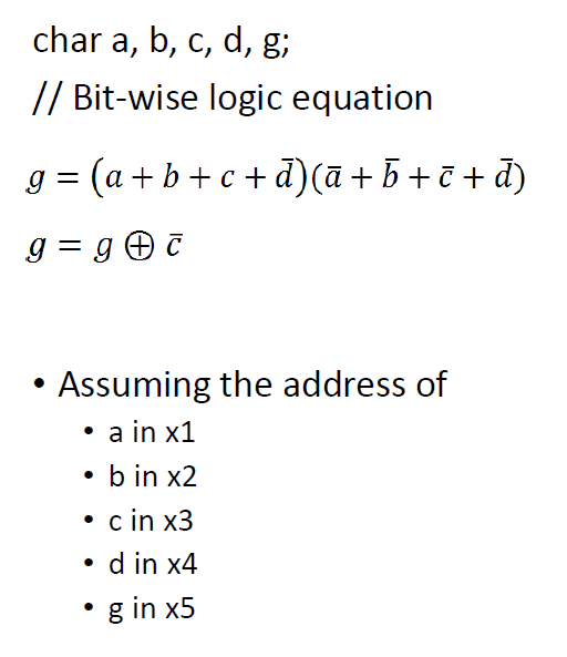 Solved char a, b, c, d, g; // Bit-wise logic equation g = (a | Chegg.com