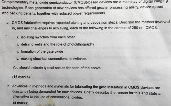 Complementary metal oxide semiconductor (CMOS)-based | Chegg.com