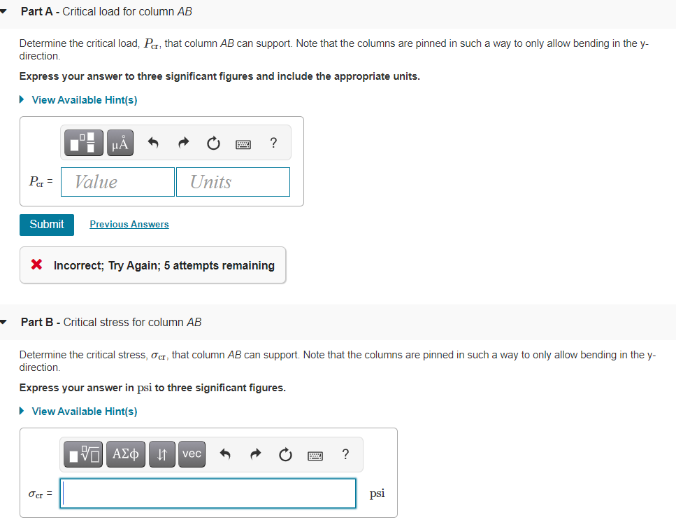 Solved Learning Goal: To analyze an ideal column with pin | Chegg.com
