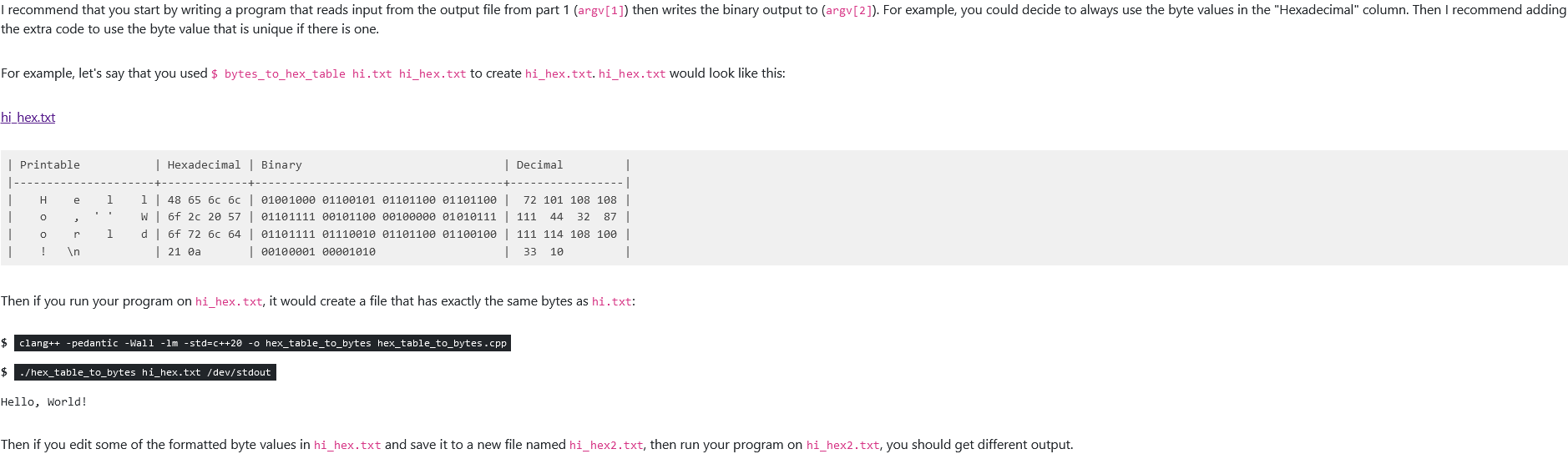 Solved Part 1: Bytes to Hex Table Write a program which | Chegg.com