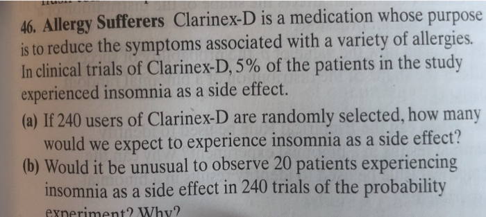 Solved 46. Allergy Sufferers Clarinex-D is a medication | Chegg.com