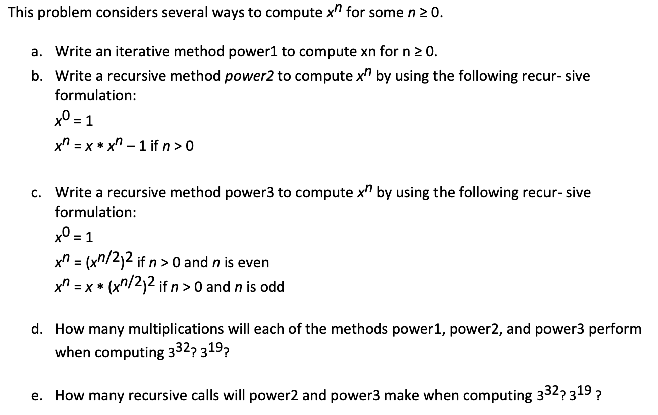 Solved This problem considers several ways to compute xn for | Chegg.com