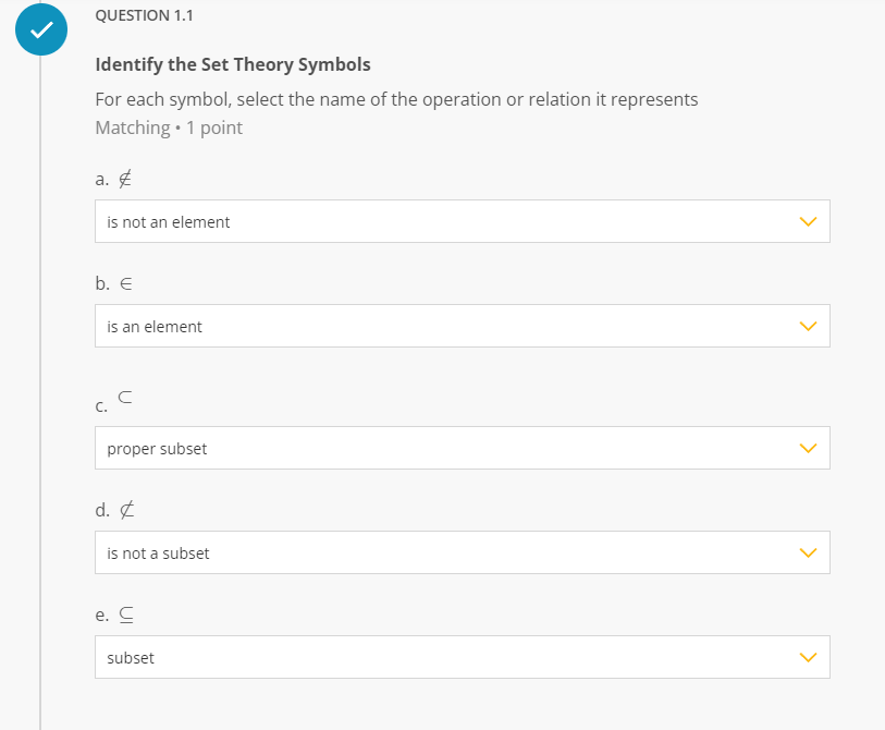 Solved QUESTION 1.1 Identify the Set Theory Symbols For each | Chegg.com