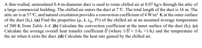 Solved A thin-walled, uninsulated 0.4-m-diameter duct is | Chegg.com
