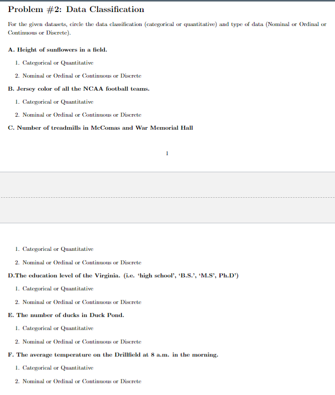 Solved Problem #2: Data Classification For the given | Chegg.com