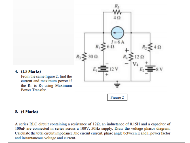 Solved Rs w 4 Ω 1 =6A R$60 + Rz R300 12 Ω RA 12 V E = 8V 4. | Chegg.com