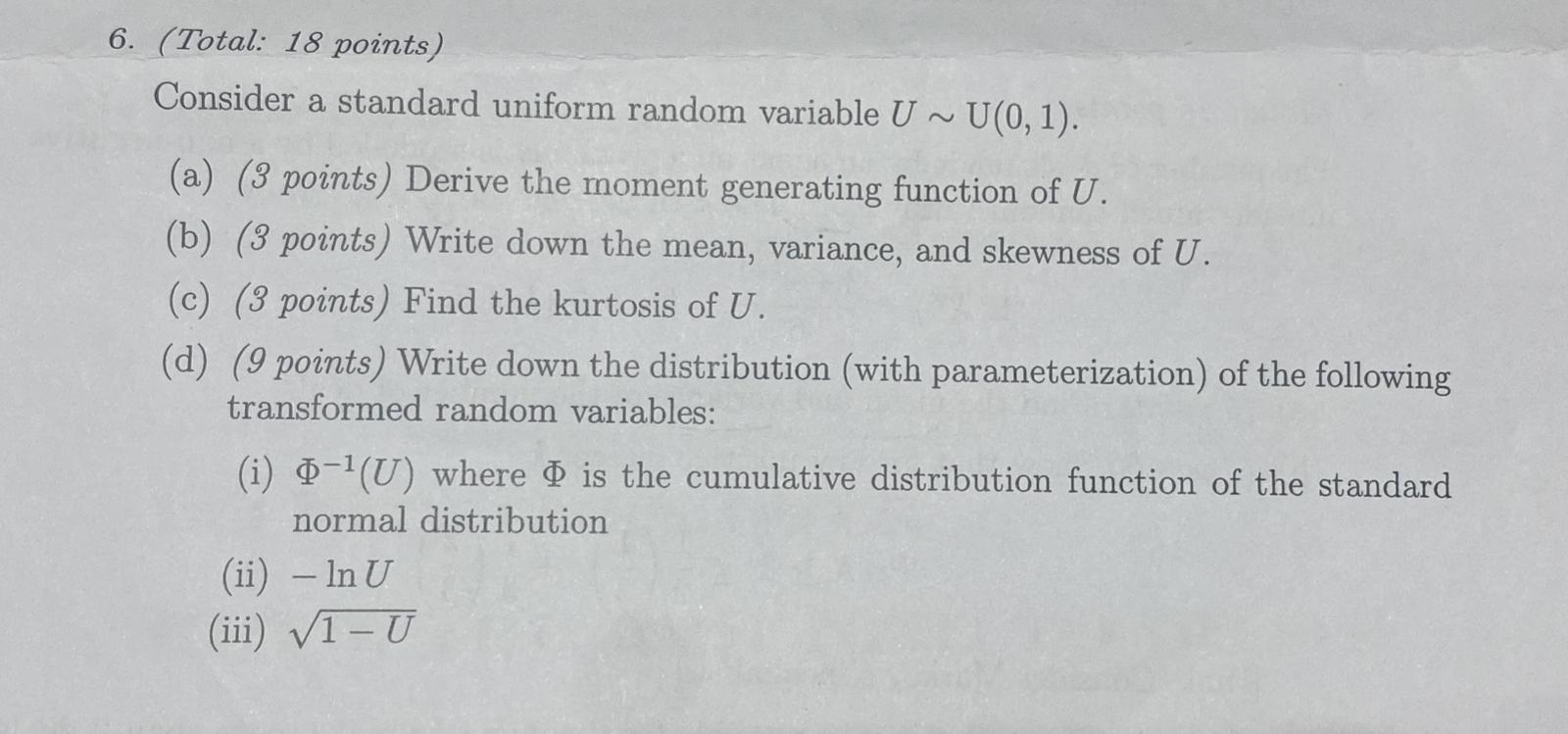 Solved 6 Total 18 Points Consider A Standard Uniform 