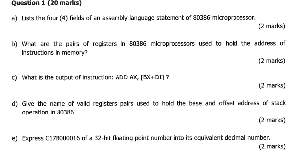 Solved Question 1 20 Marks A Lists The Four 4 Fields Of