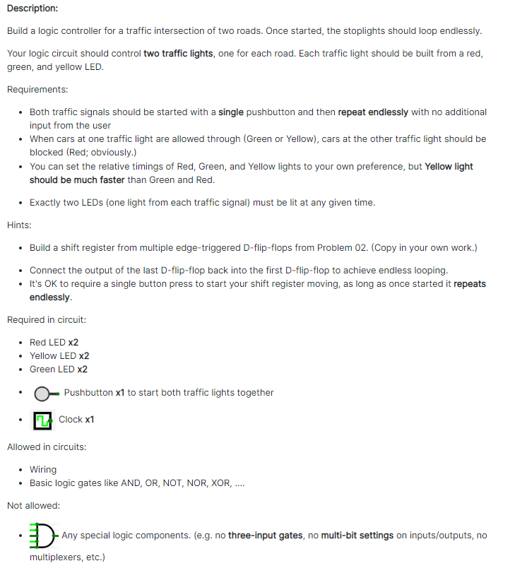 Solved Description: Build a logic controller for a traffic | Chegg.com