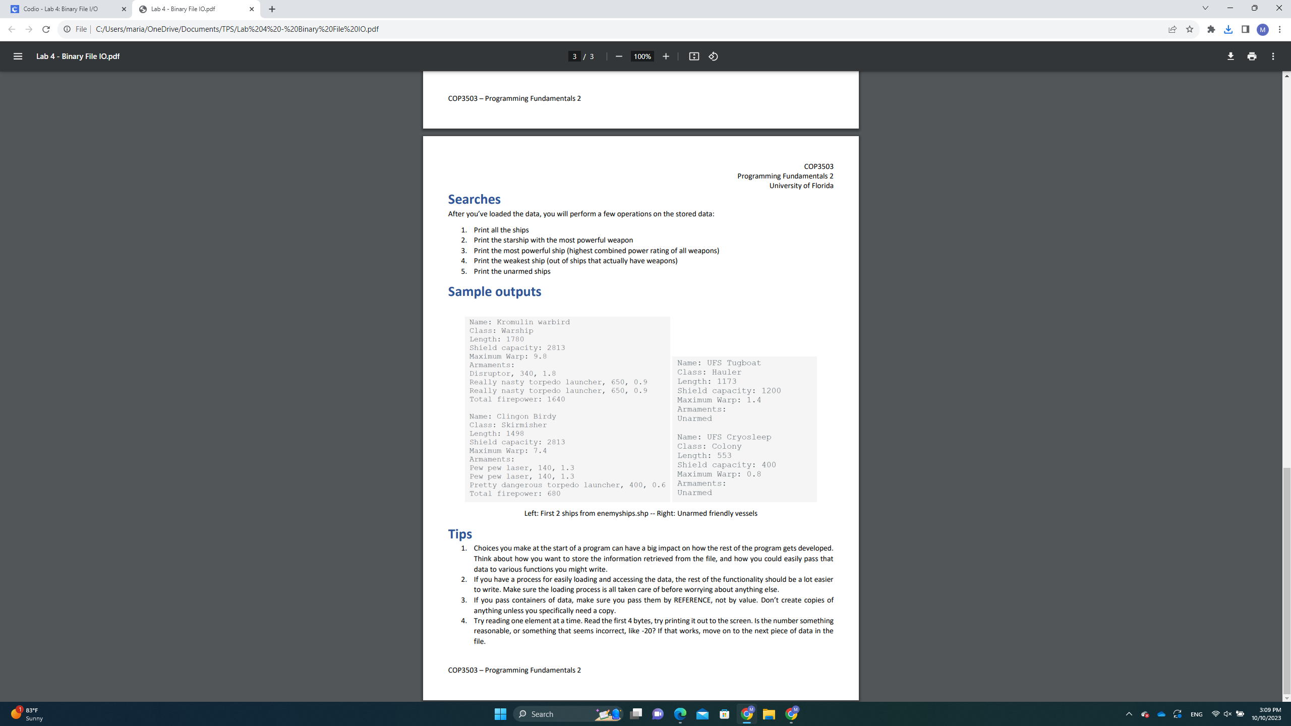 Solved University of Florida Reading binary data Reading | Chegg.com