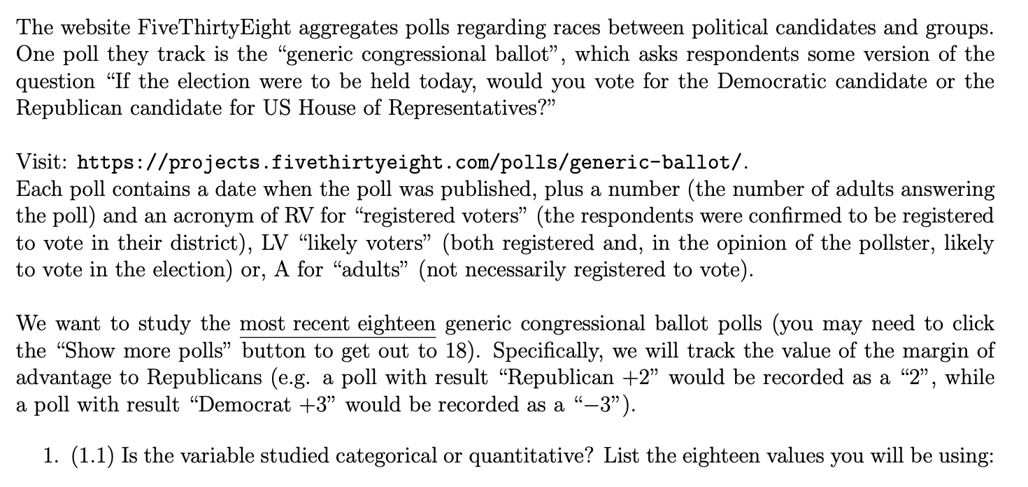 The website FiveThirtyEight aggregates polls | Chegg.com