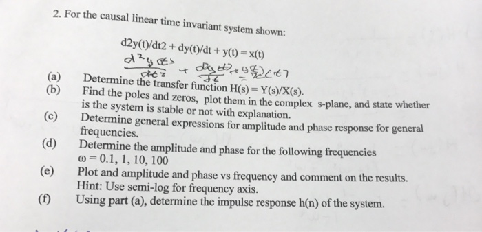 Solved For the causal linear time invariant system shown: | Chegg.com