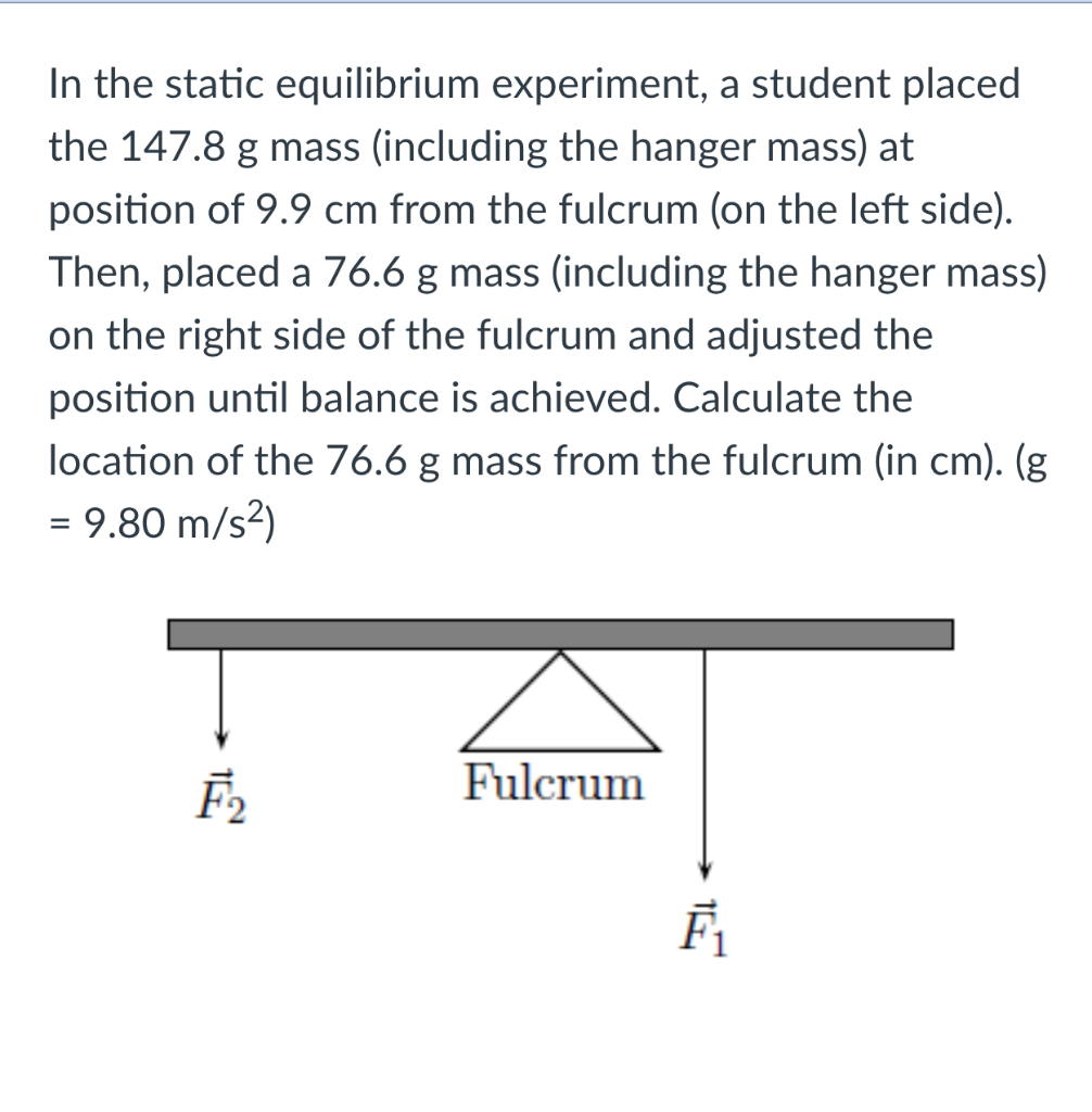 Solved In the static equilibrium experiment, a student | Chegg.com