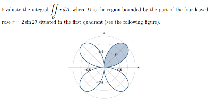 Solved Evaluate the integral ∫ ∫ D r dA, where D is the | Chegg.com