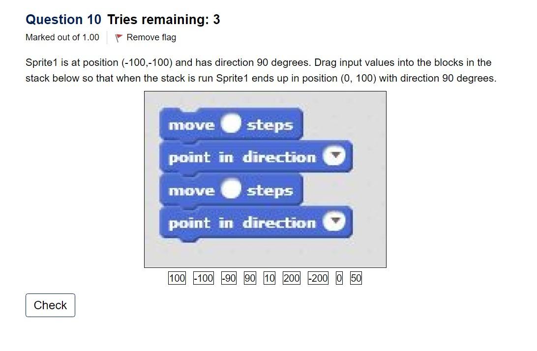 Solved Sprite 1 is at position (-100,-100) and has direction | Chegg.com