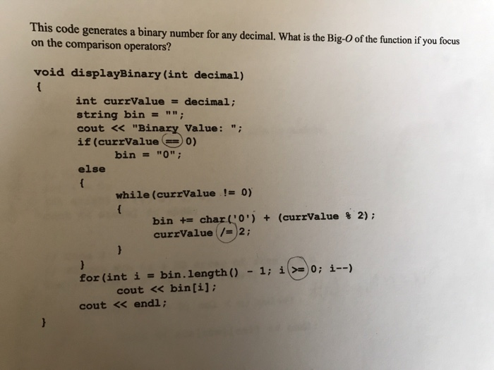 Solved This code generates a binary number for any decimal. | Chegg.com