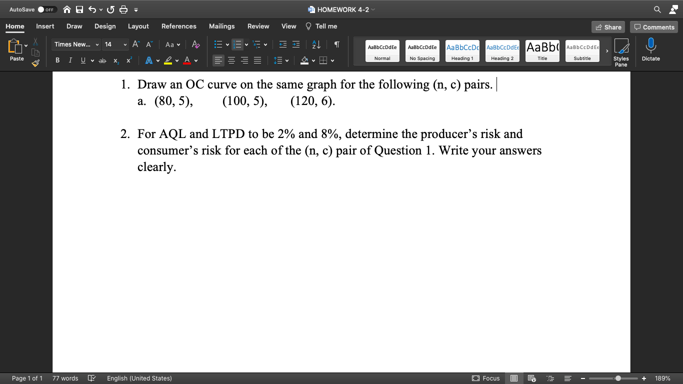 Solved AutoSave OFF Su - HOMEWORK 4-2 Home Insert Draw | Chegg.com