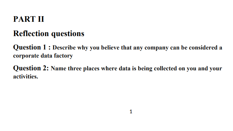 Solved PART II Reflection questions Question 1: Describe why | Chegg.com