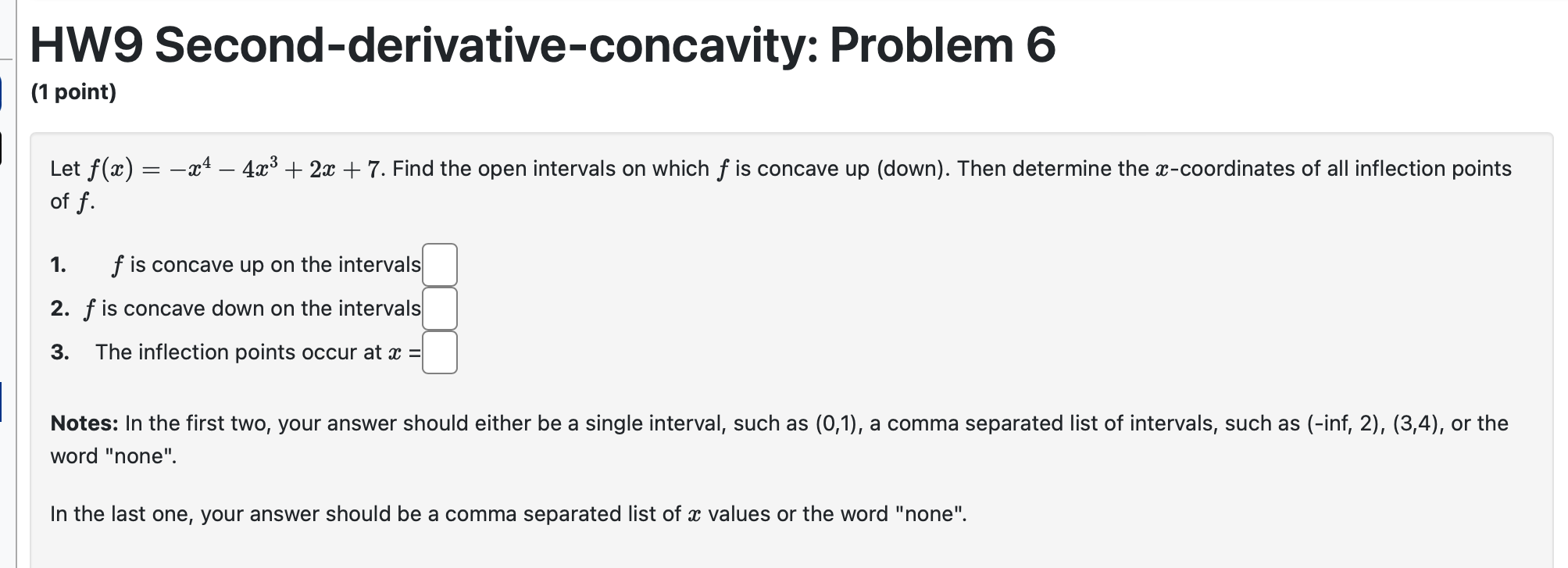 Solved HW9 Second-derivative-concavity: Problem 5 (1 point) | Chegg.com