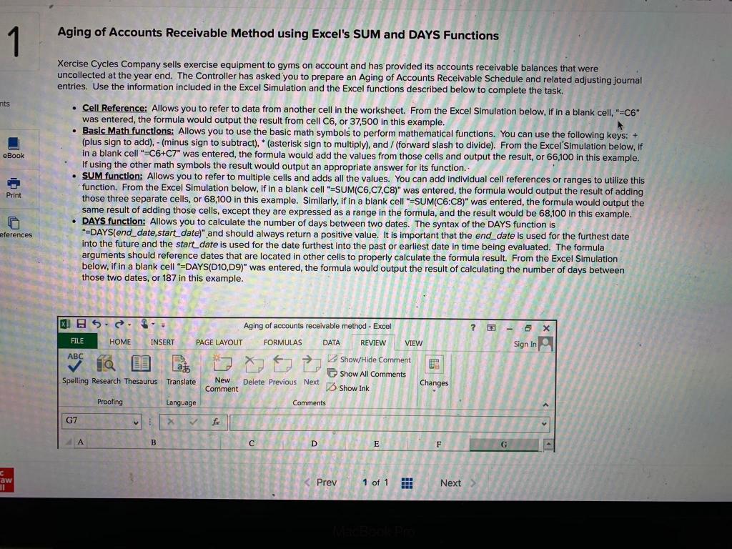 Solved Aging of Accounts Receivable Method using Excel's SUM | Chegg.com