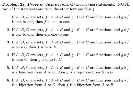 Solved Problem 28. Prove or disprove each of the following | Chegg.com