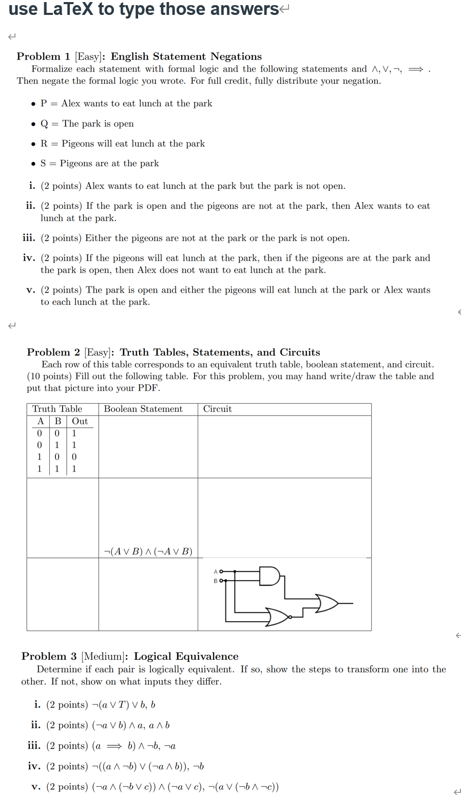 Solved use LaTeX to type those answers Problem 1 (Easy]: | Chegg.com