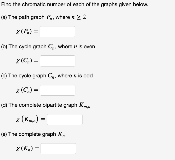 Solved Find the chromatic number of each of the graphs given | Chegg.com