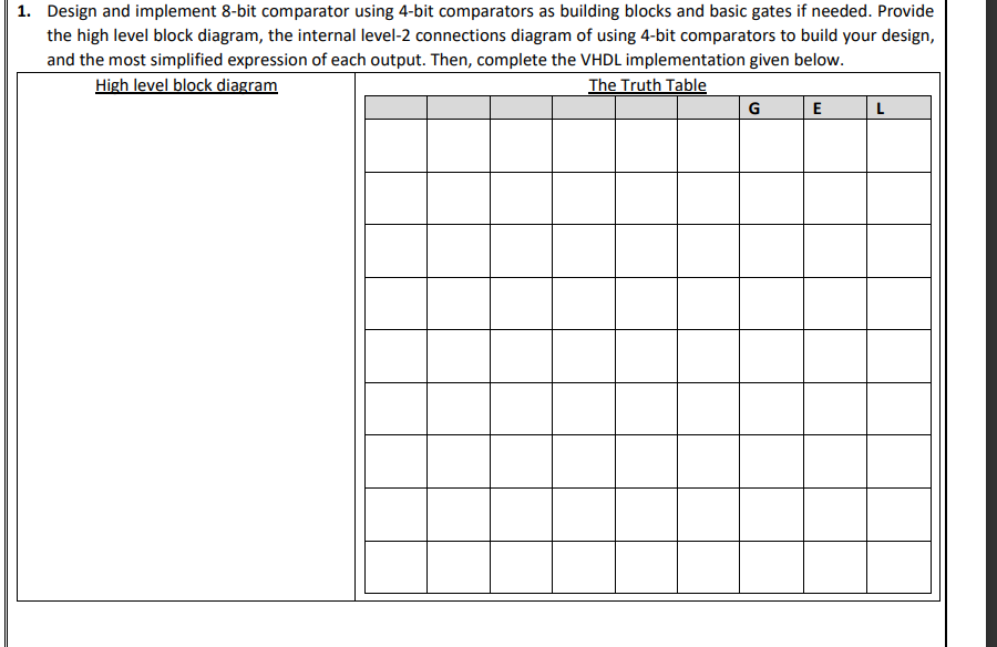 Solved 1. Design and implement 8-bit comparator using 4-bit | Chegg.com