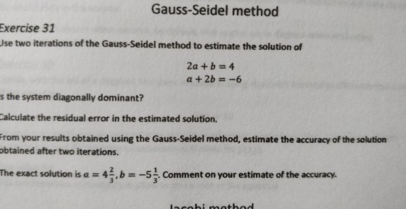 Solved Gauss-Seidel method Exercise 31 se two iterations of | Chegg.com