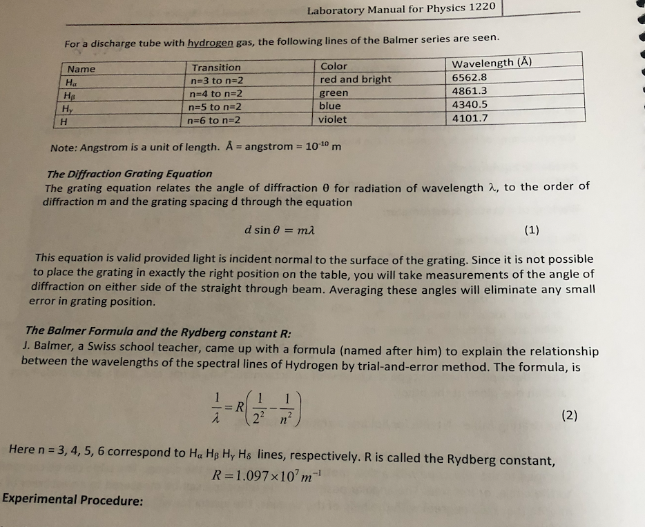 Solved Laboratory Manual for Physics 1220 For a discharge | Chegg.com
