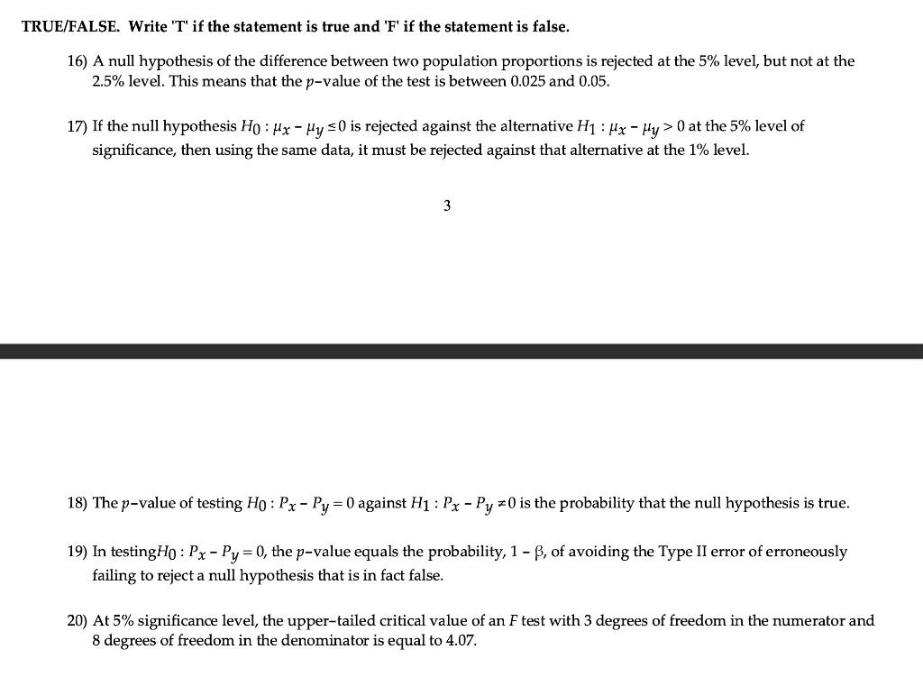 Solved RUE/FALSE. Write ' T ' if the statement is true and ' | Chegg.com