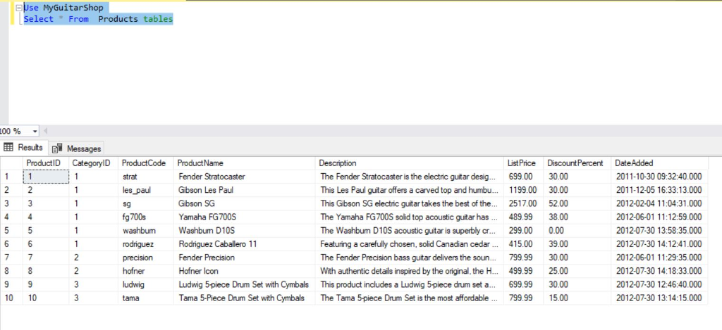SQL -- Use MyGuitarShop >>> Write a SELECT | Chegg.com
