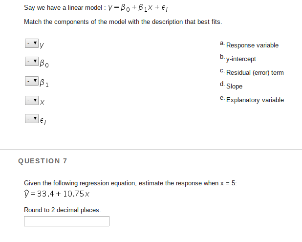 Solved Say we have a linear model : y = Bo +B1X +E; Match | Chegg.com