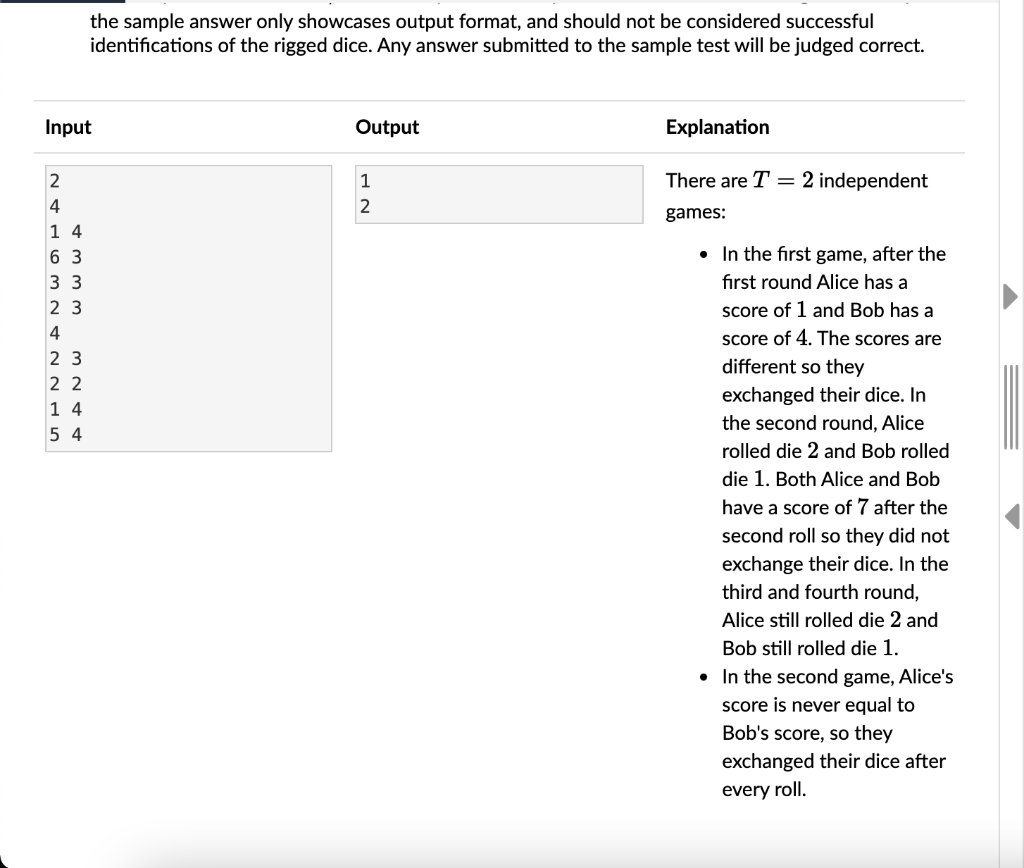 Solved Rigged Dice Time limit: 2000 ms Memory limit: 256 MB | Chegg.com