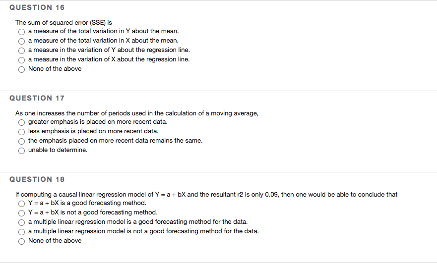 Solved Question 16 The Sum Of Squared Error Sse Is A 9601