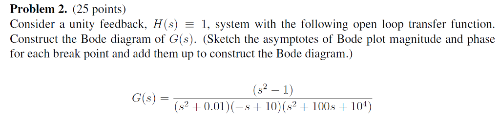 Solved Problem 2. (25 points) Consider a unity feedback, | Chegg.com