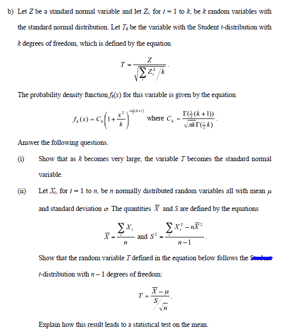 Solved b) Let Z be a standard normal variable and let Zi for | Chegg.com