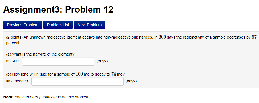 Solved Assignment3 Problem 12 Previous Problem Problem List