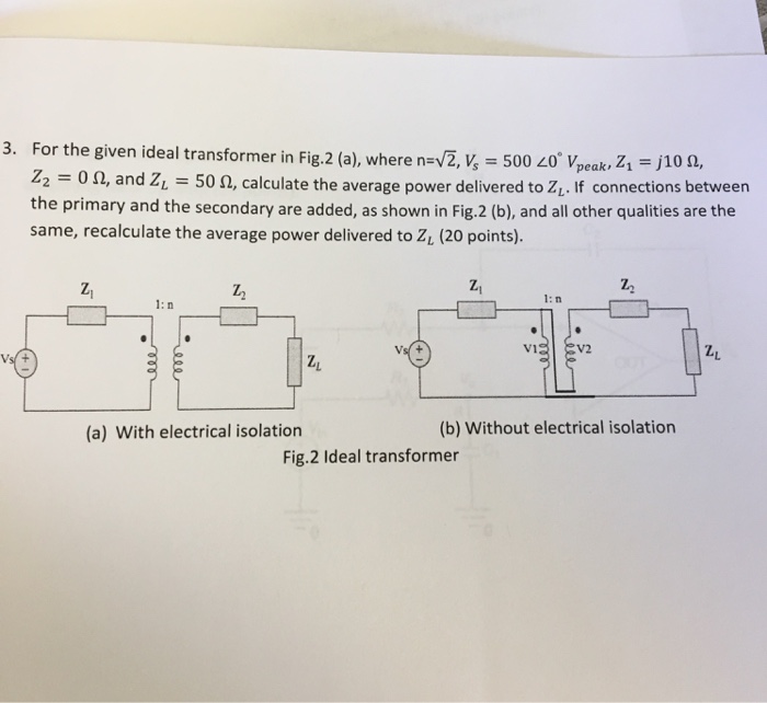 Solved For the given ideal transformer in Fig.2 (a), where n | Chegg.com