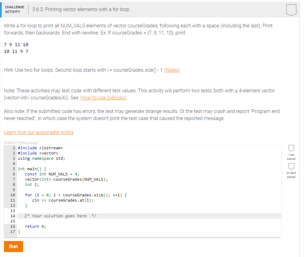 Solved Write a for loop to print all NUM_VALS elements of | Chegg.com