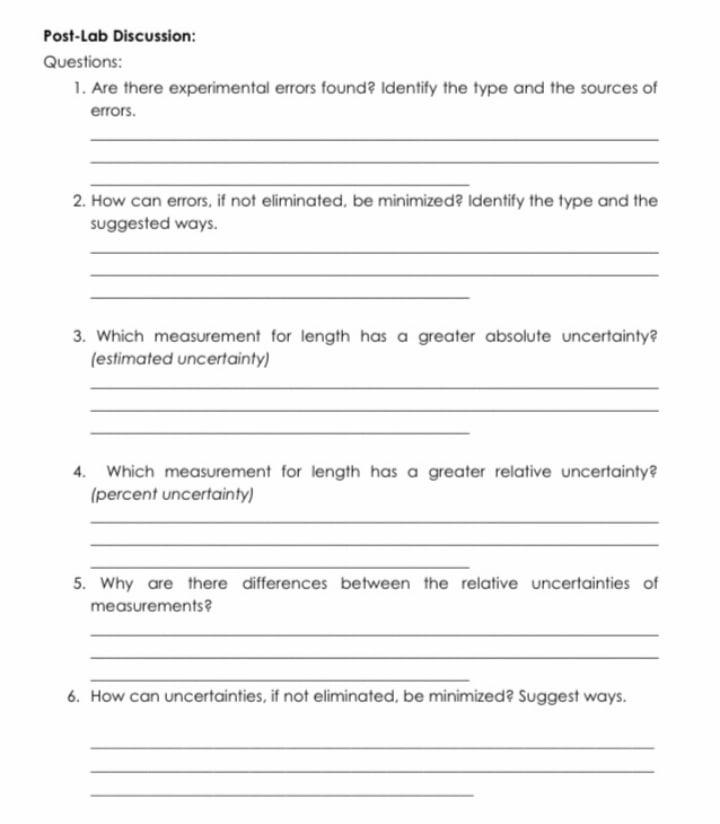 LABORATORY ACTIVITY ERRORS AND UNCERTAINTIES | Chegg.com