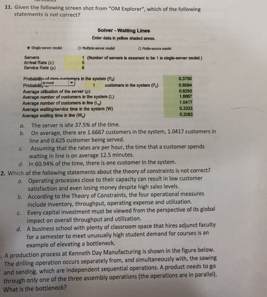 Solved 11. Given the following screen shot from "OM | Chegg.com