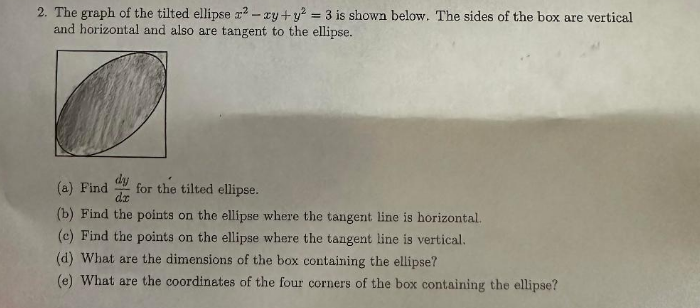Solved 2. The graph of the tilted ellipse x2−xy+y2=3 is | Chegg.com