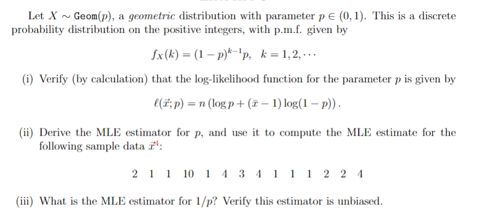 Solved Let X∼Geom(p), a geometric distribution with | Chegg.com